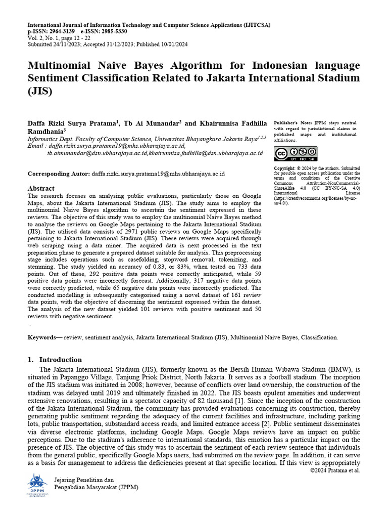 5) Multinomial Naive Bayes Algorithm For Indonesian L | PDF