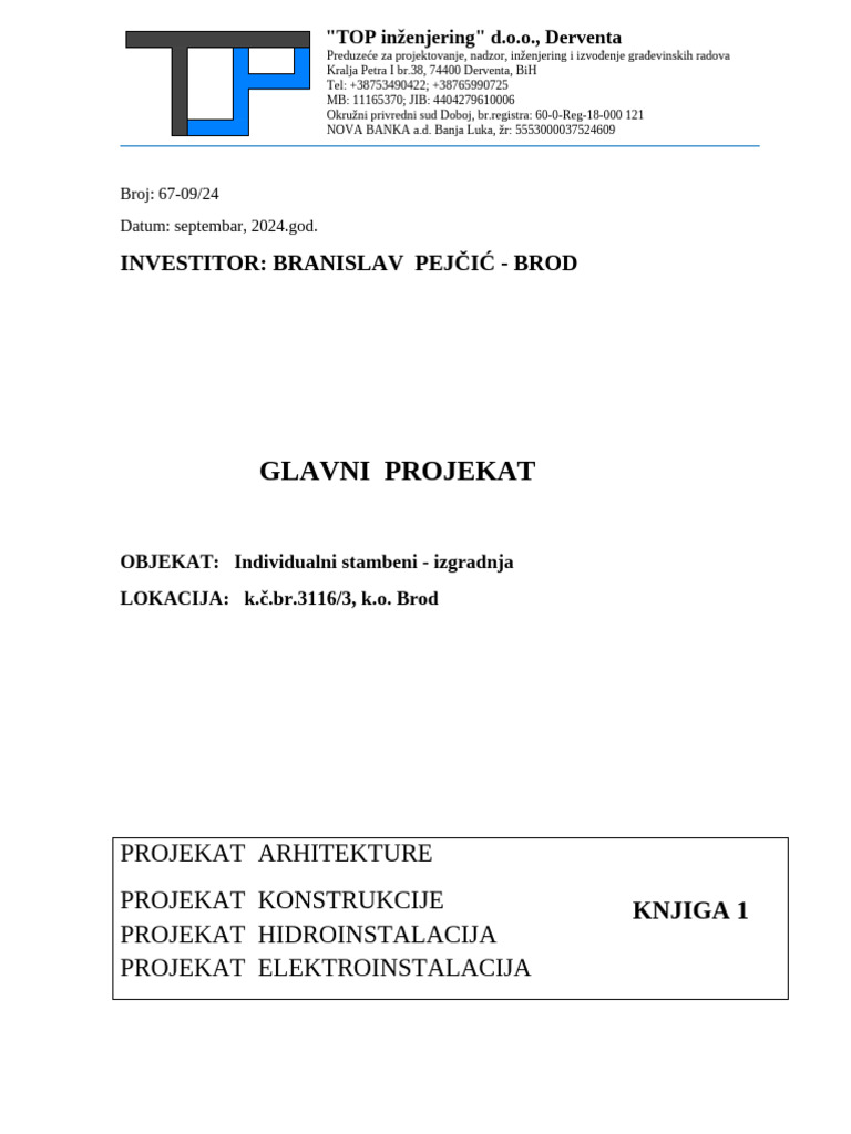 PEJČIĆ Tehnički Opis Arh. | PDF