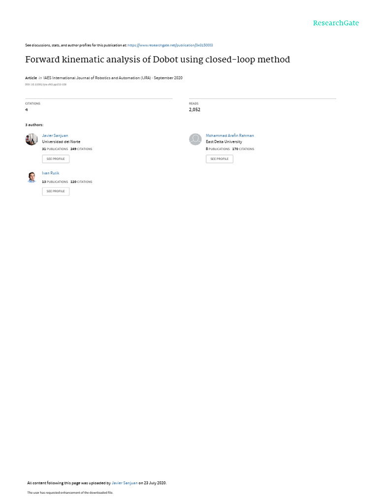 Forward Kinematic Analysis of Dobot Using Closed-Loop Method | PDF | Kinematics | Robotics