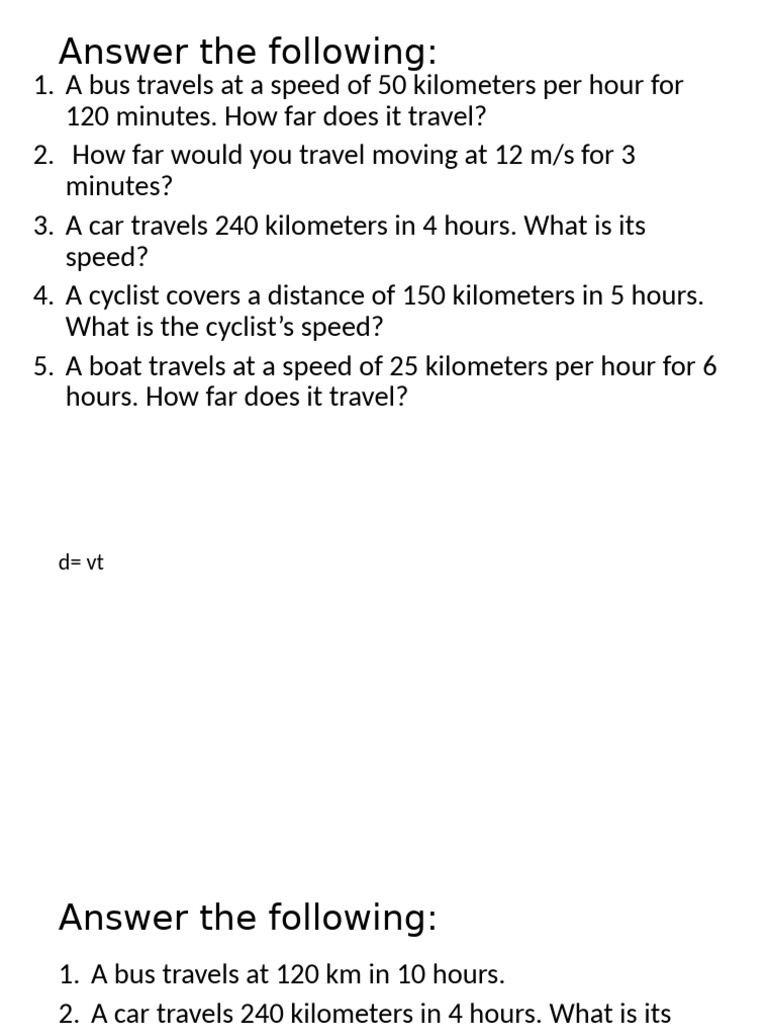 Speed, Distance, and Time Worksheet | PDF
