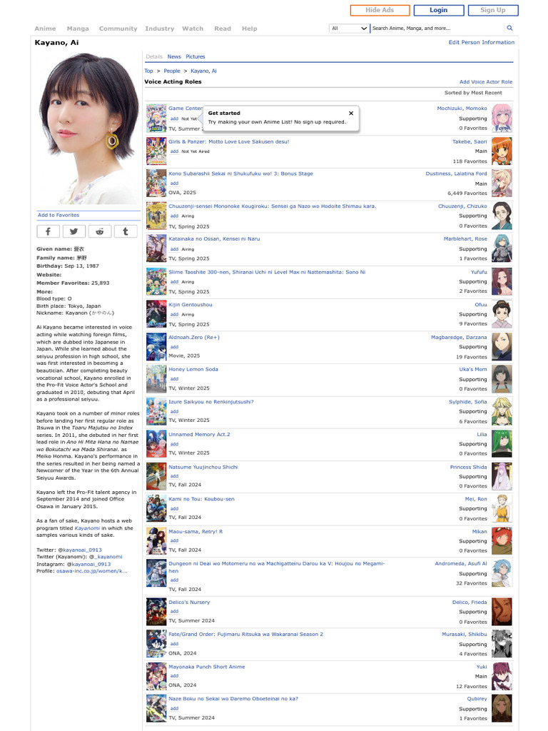 Ai Kayano: Voice Actor Profile | PDF | Anime And Manga