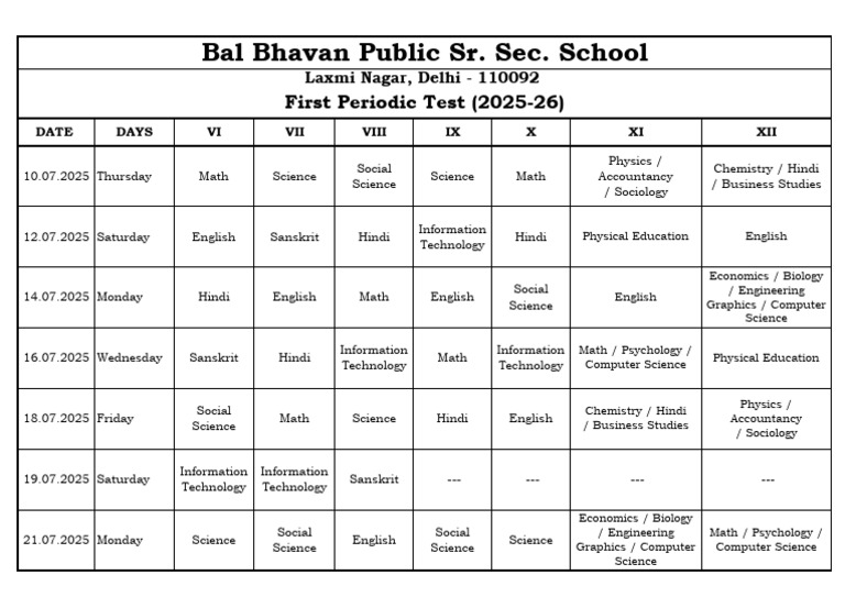 First Periodic Test Schedule 2025 | PDF | Science