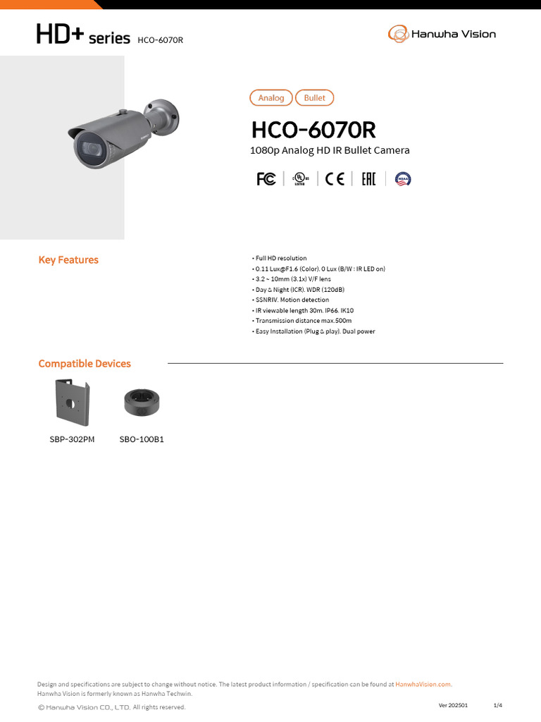 Datasheet Hco-6070r 250619 VN | PDF | Camera Lens | Camera