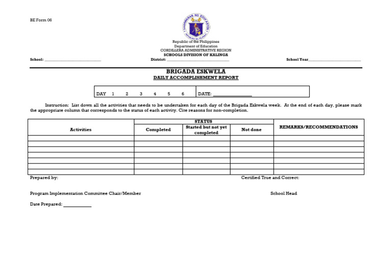 Be Form 6 Daily Accomplishment Report | PDF