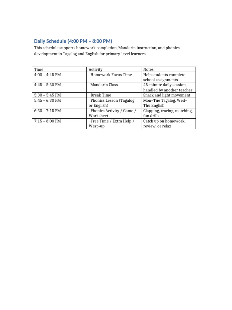 Daily_Schedule_4pm_to_8pm | PDF