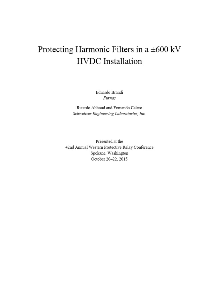 Protecting Harmonic Filters in A 600 KV HVDC Installation | PDF | High ...