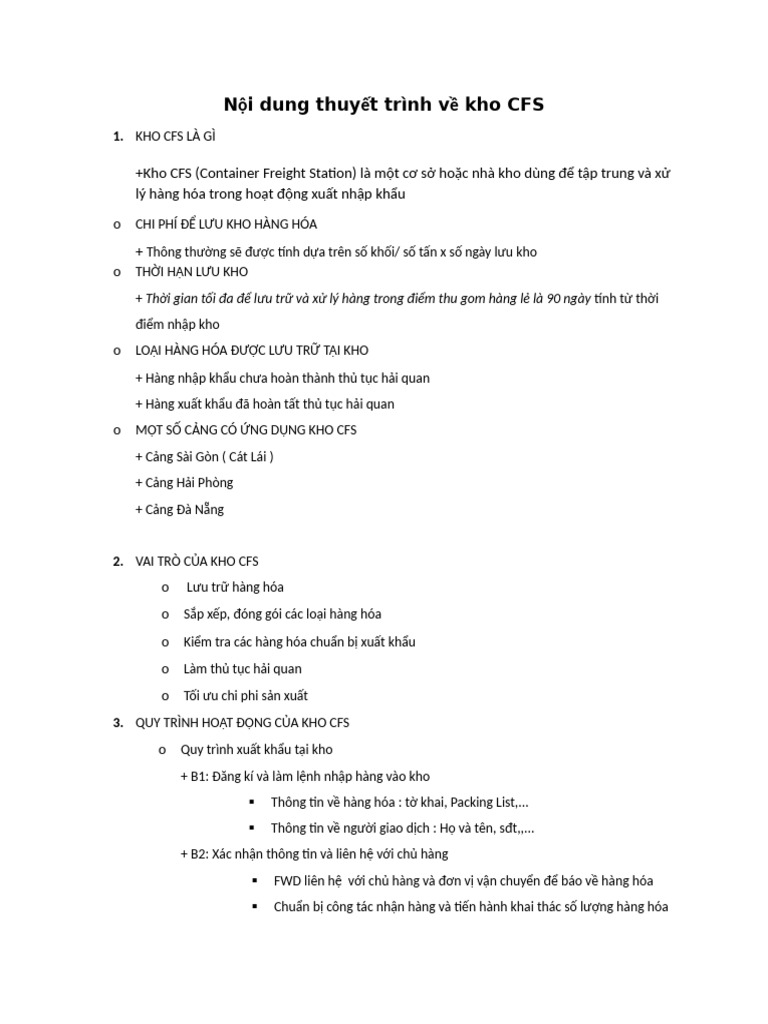 Nội Dung Thuyết Trình Về Kho CFS | PDF