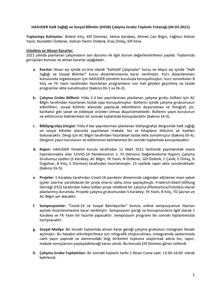 HASUDER Halk Sagligi Ve Sosyal Bilimler HSSB Calisma Grubu Toplanti ...