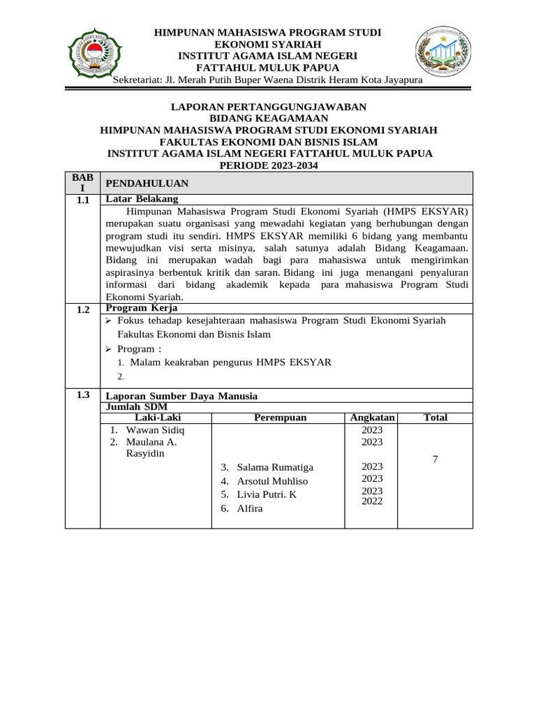 Format LPJ Bidang HMPS-1 | PDF