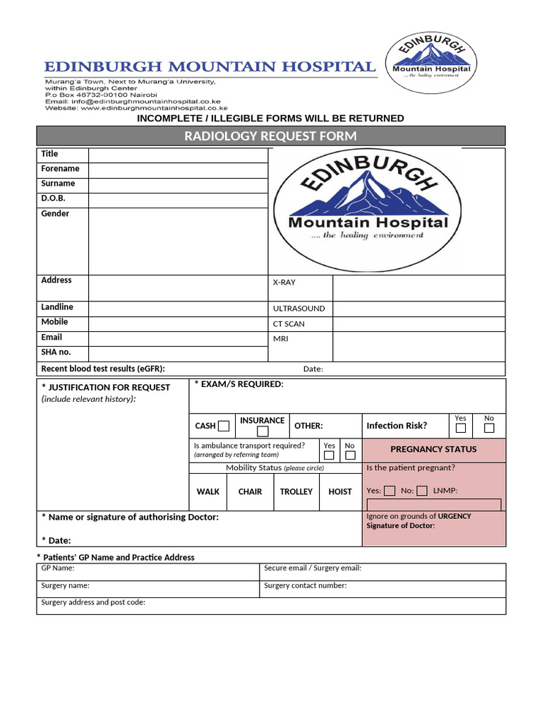 Radiology Request Form | PDF