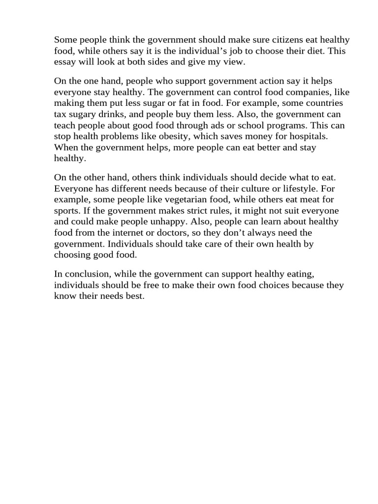 Government vs. Individual Healthy Eating Choices | PDF