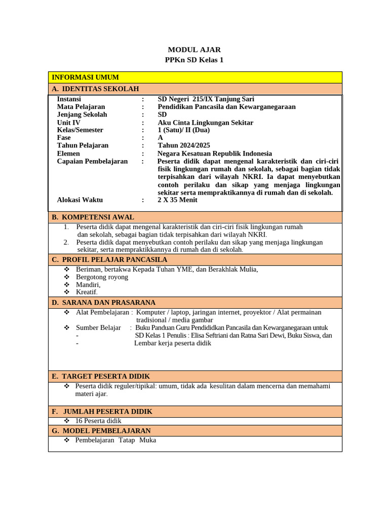 Modul Ajar Kls 1 2025 Siap Apload | PDF