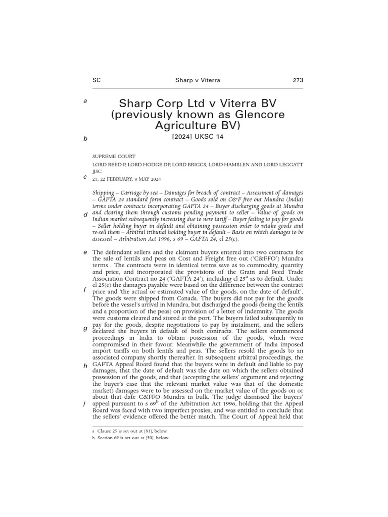 Sharp Corp LTD V Viterra BV (Previously Known As Glencore Agriculture ...