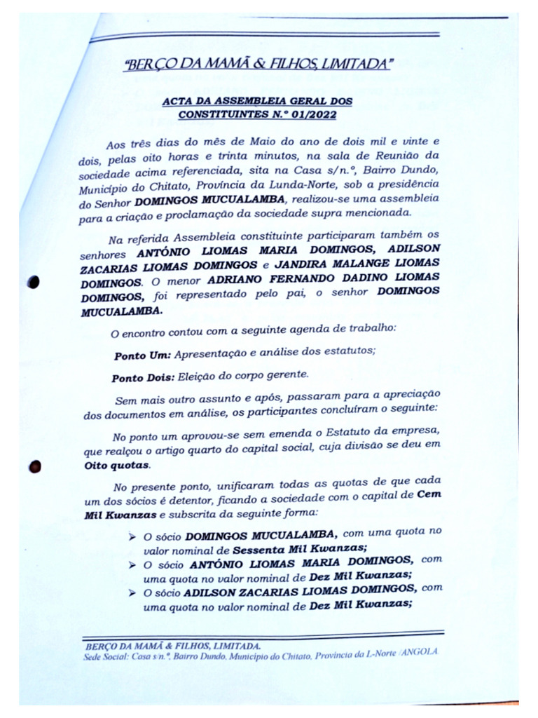 Acta Da Assembleia Dos Constituintes Da Cooperativ | PDF