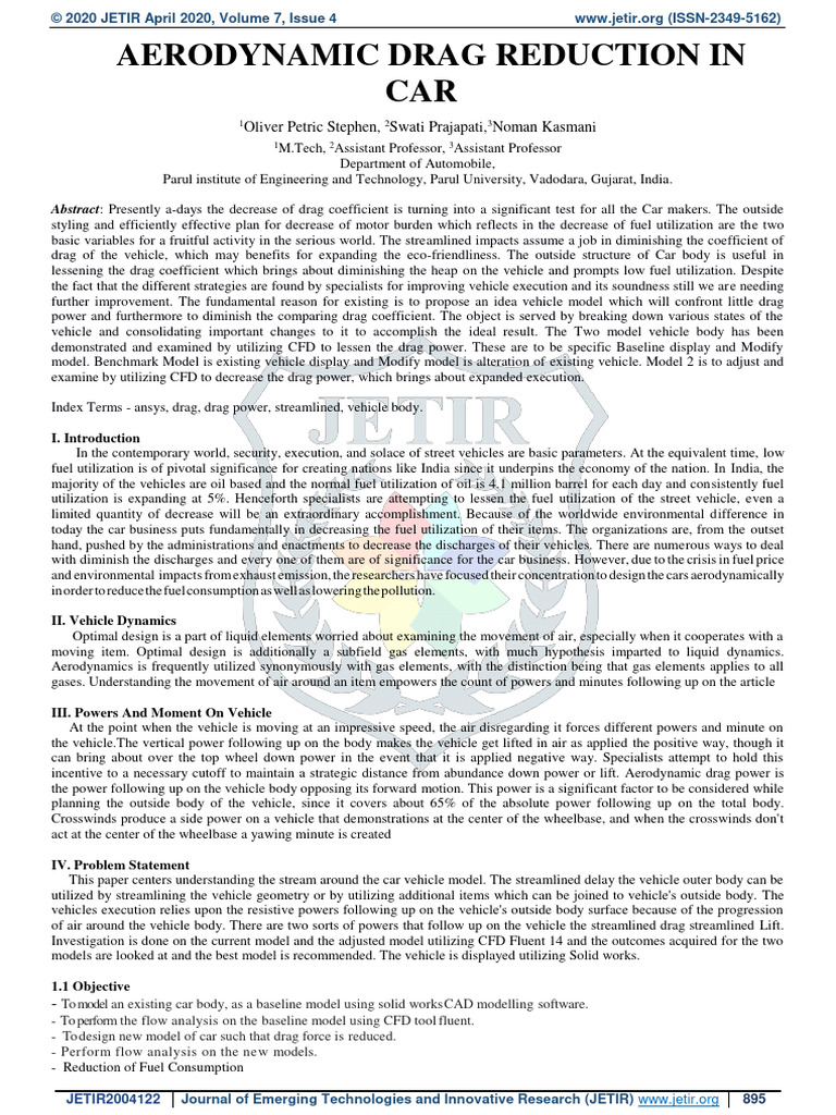 Aerodynamic Drag Reduction in Car | PDF | Drag (Physics ...