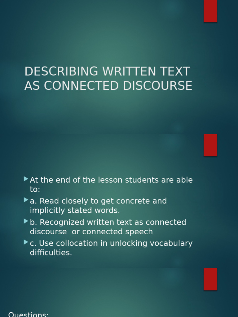 Describing Written Text As Connected Discourse | PDF | Discourse ...
