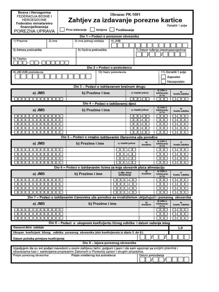 Obrazac PK 1001 | PDF
