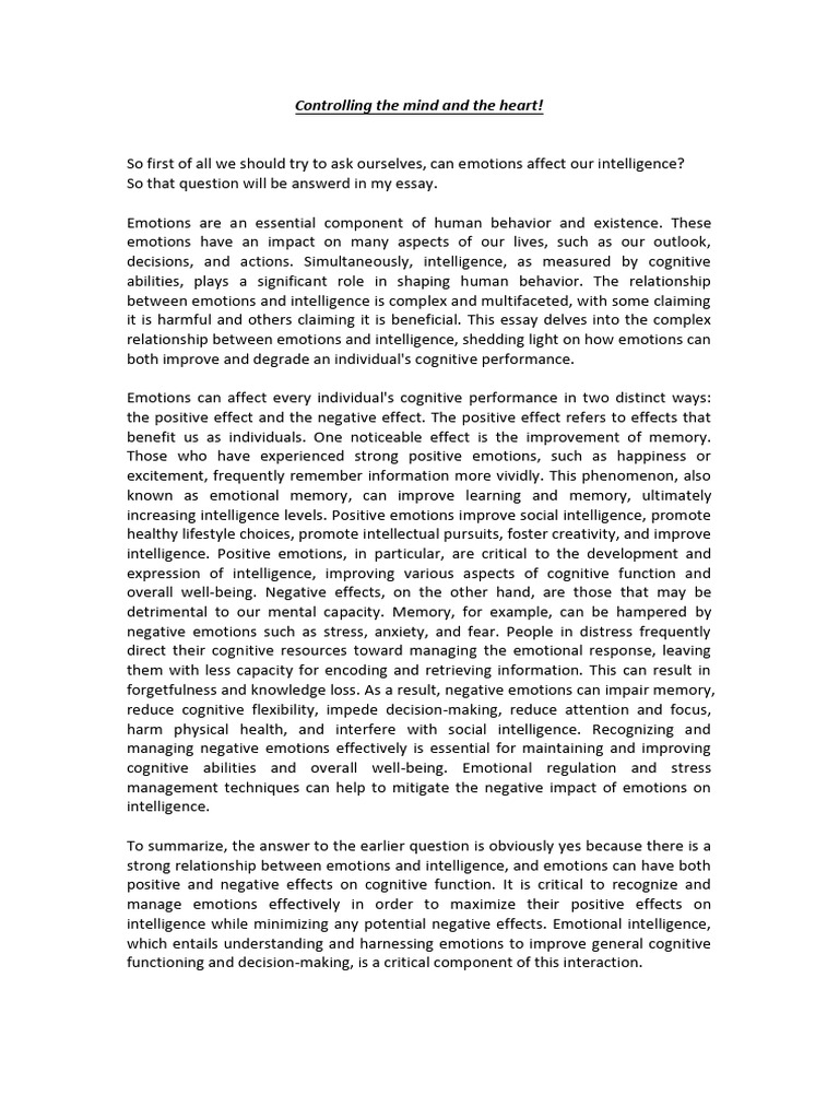 Controlling The Mind and The Heart | PDF | Emotions | Intelligence