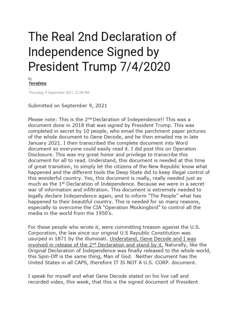 2nd Declaration of Independence | PDF | United States Dollar | Democracy