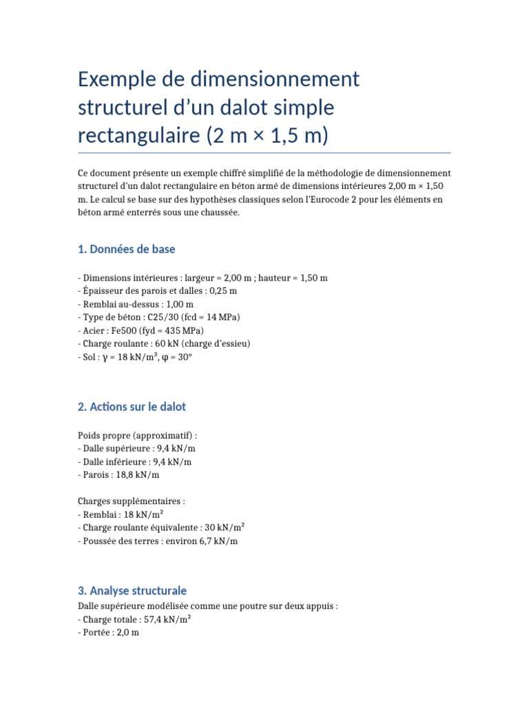 Dimensionnement d'un dalot rectangulaire | PDF