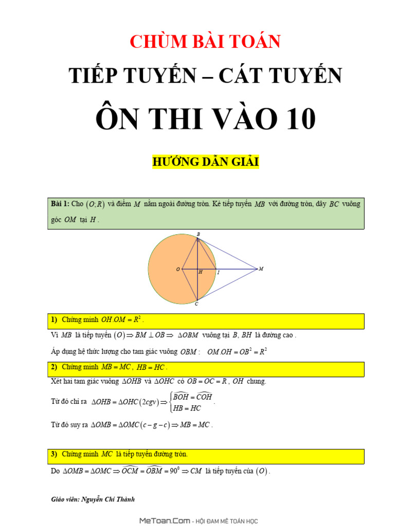 Cam Nang 114 Bai Toan Tiep Tuyen Cat Tuyen On Thi Vao Lop 10 Mon Toan | PDF