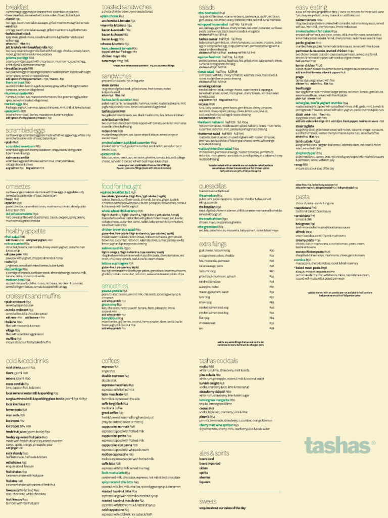 Tashas Menu | PDF