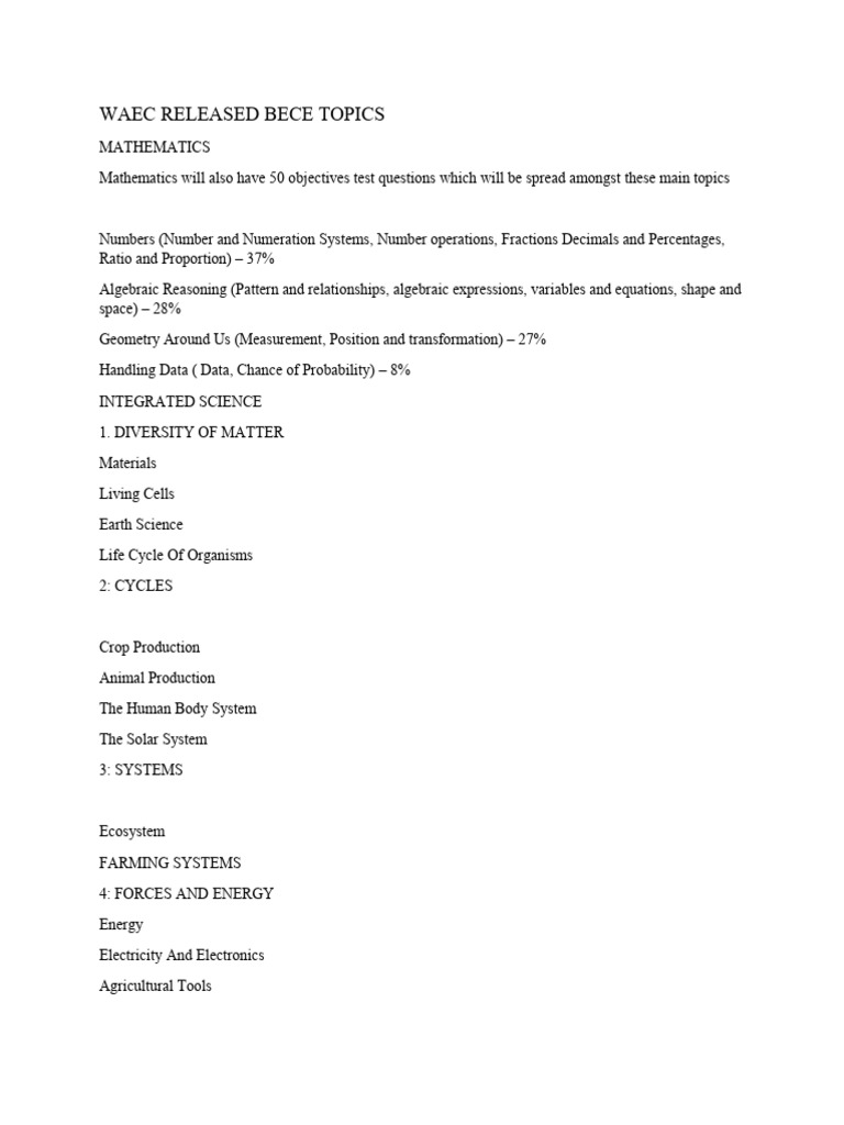 BECE 2026 Topics Overview | PDF