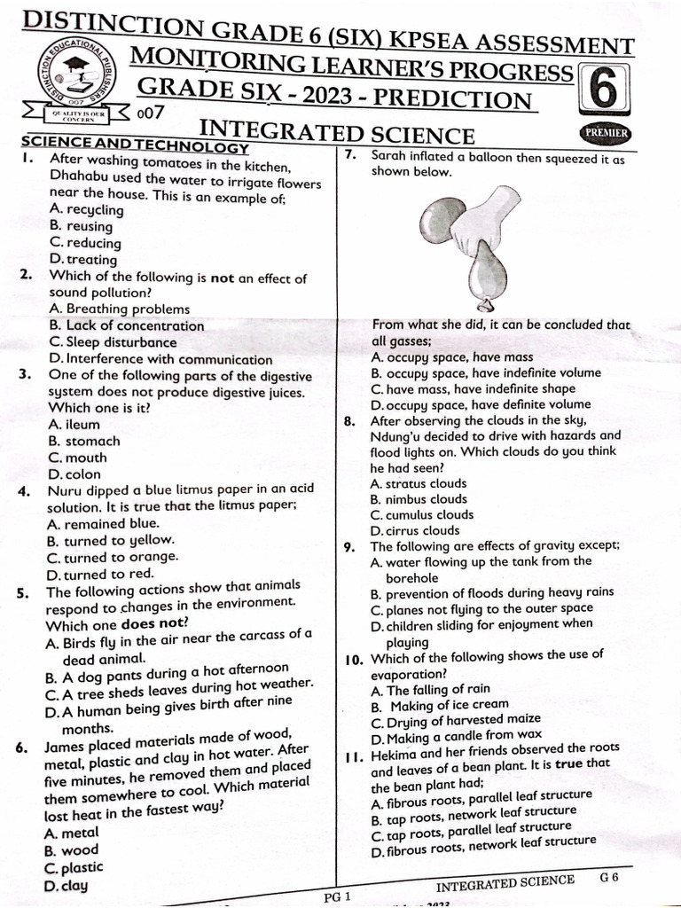 Integrated Science Distinction Grade 6 KAPSEA | PDF