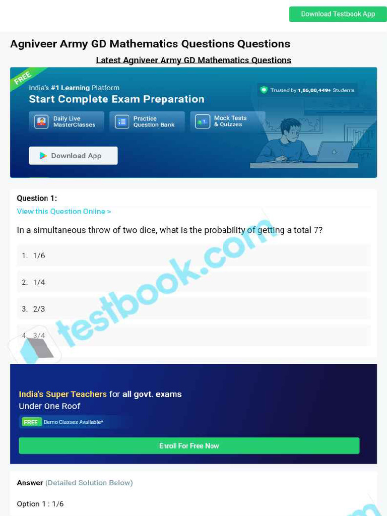 Agniveer Army GD Mathematics Questions 67dd1948d8ccefc52fc5f0d4 | PDF
