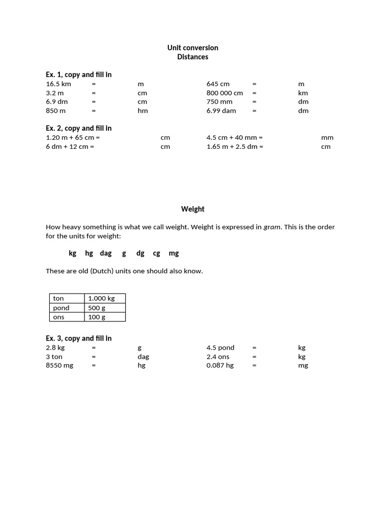 Unit Conversion (Distances Areas and Volumes) English Version | PDF ...