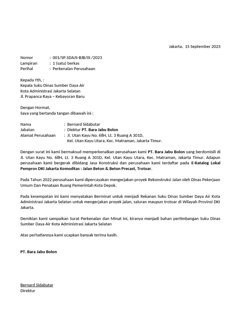 Surat Perkenalan PT. Bara | PDF