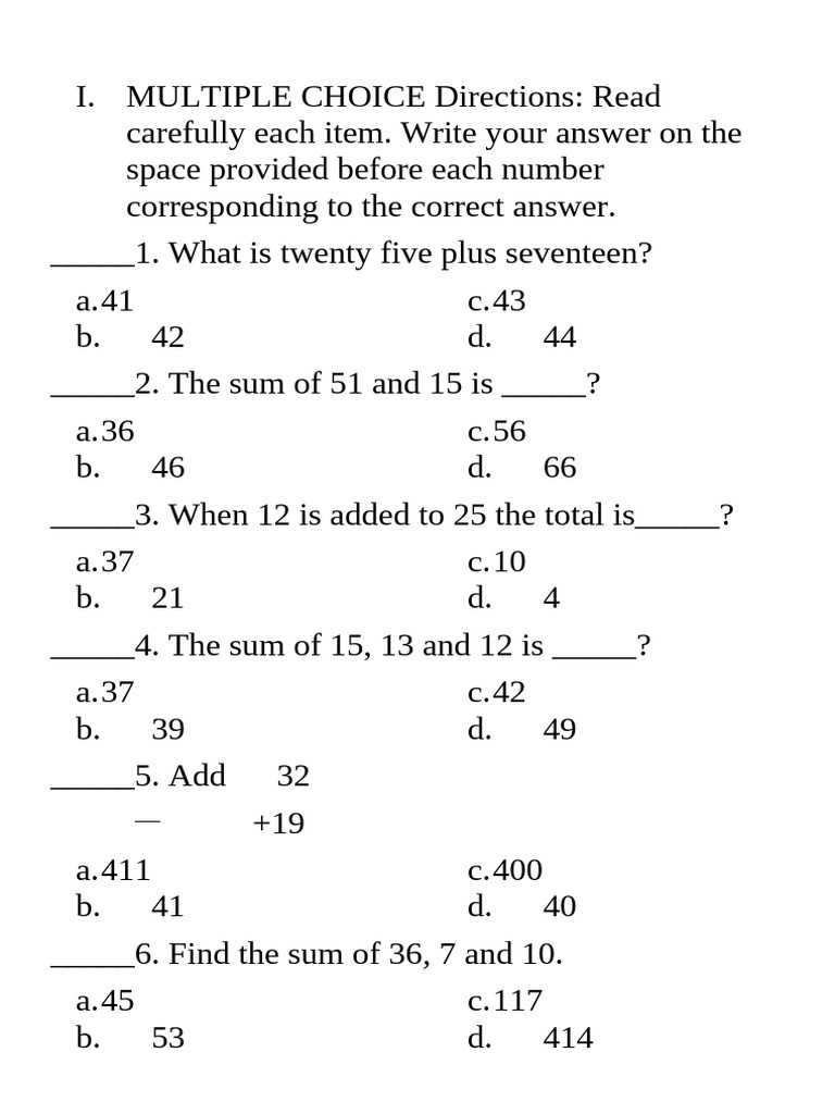 Multiple Choice Directions | PDF