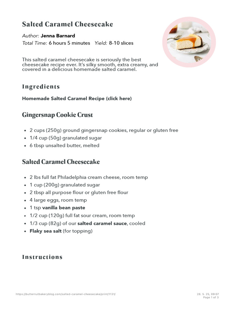 Salted Caramel Cheesecake - Butternut Bakery | PDF | Cheesecake | Breads