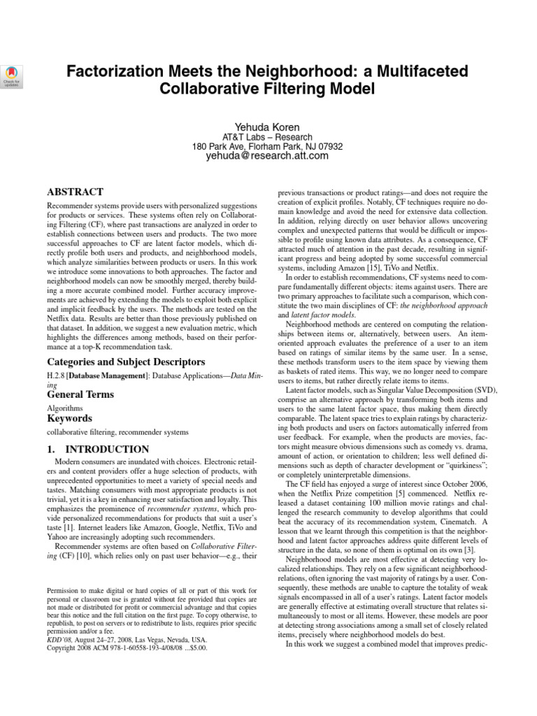 Factorization Meets The Neighborhood A Multifaceted Collaborative Filtering Model | PDF ...
