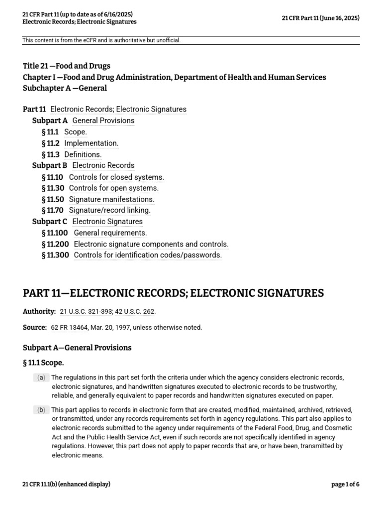 Overview of 21 CFR Part 11 Regulations | PDF | Signature | Identity ...