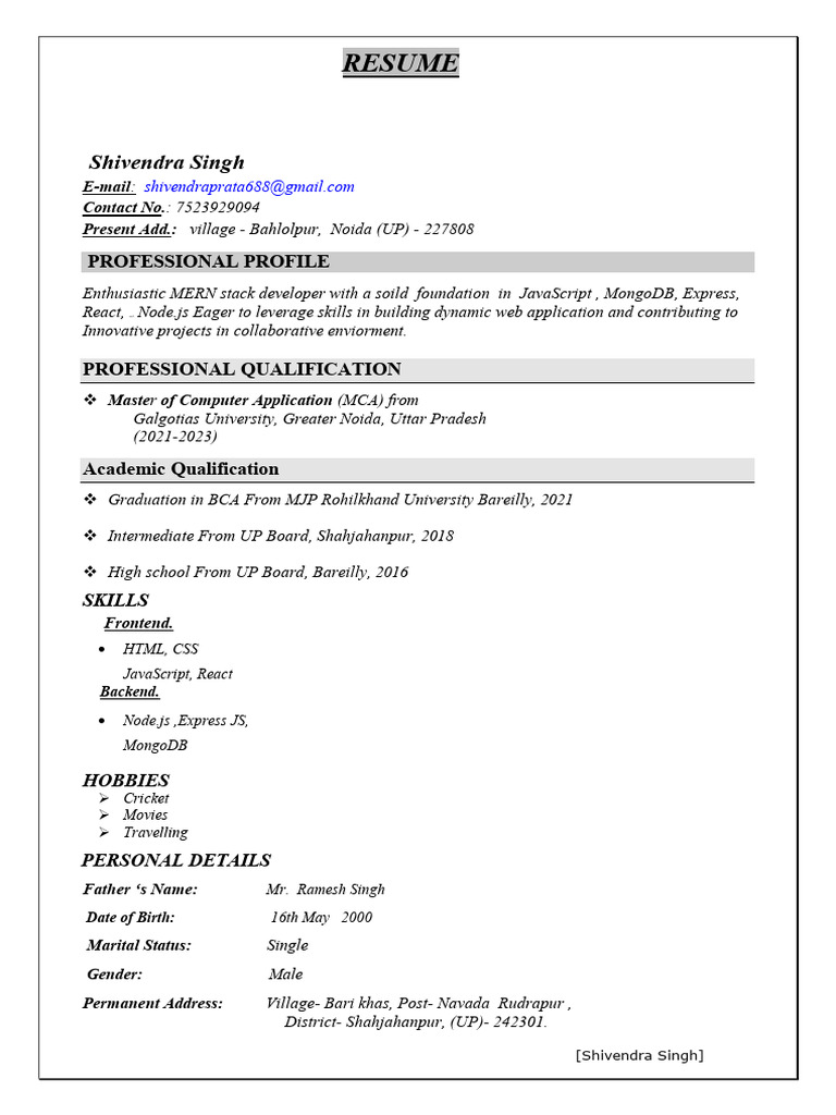 Resume (Full Stack) | PDF