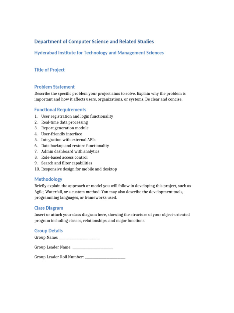 OOP Project Proposal Template | PDF | Class (Computer Programming ...