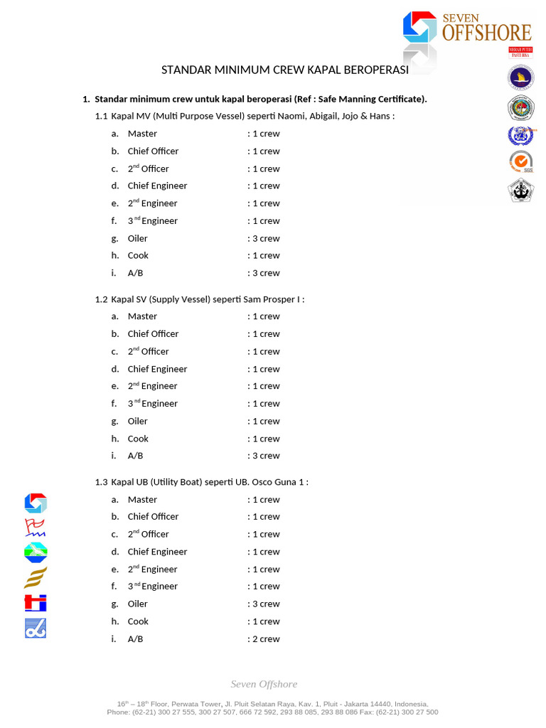 Standar Minimum Kru Kapal Beroperasi | PDF