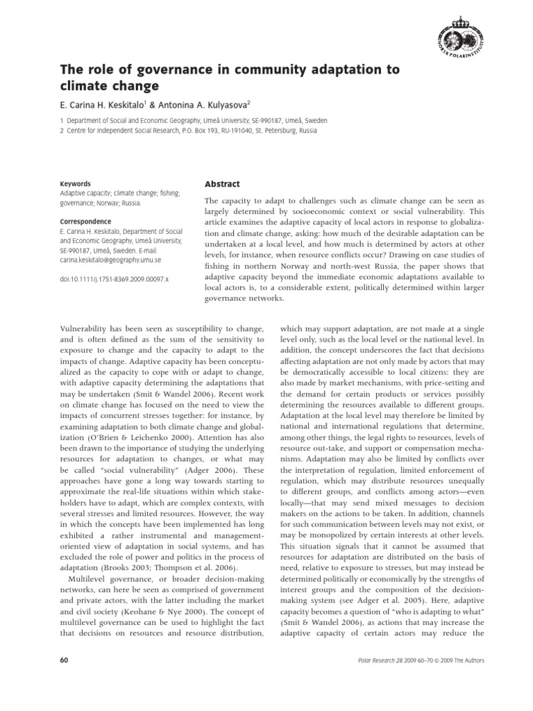 Governance and Climate Change Adaptation | PDF | Governance | Climate ...