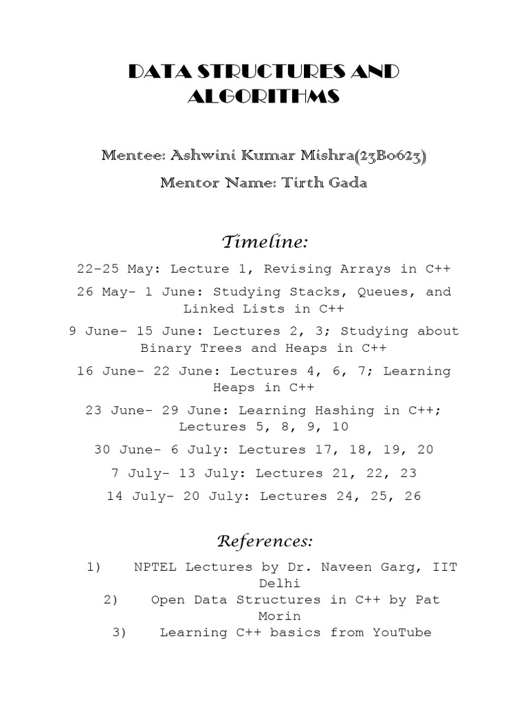 Data Structures and Algorithms: Mentee: Ashwini Kumar Mishra (23B0623 ...