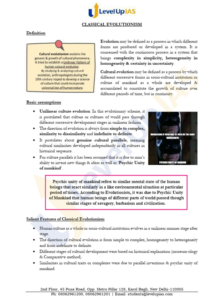 Anthropology Foundation 3.0 - Classical Evolutionism - Handout 01 | PDF ...