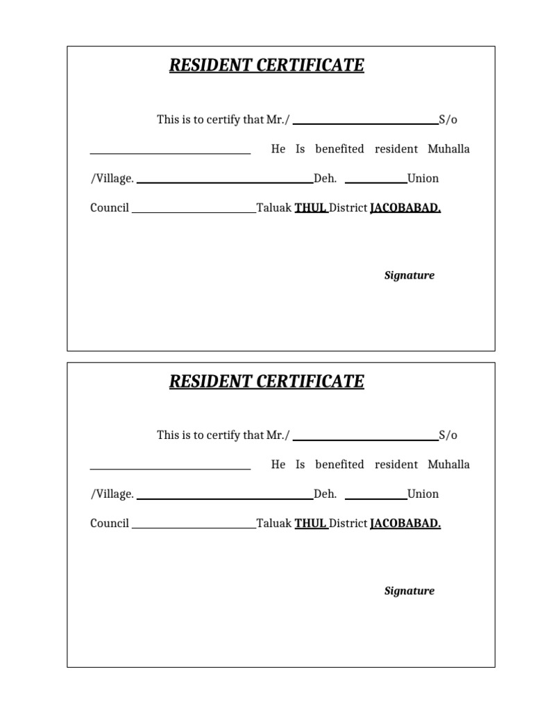 Resident Certificate | PDF