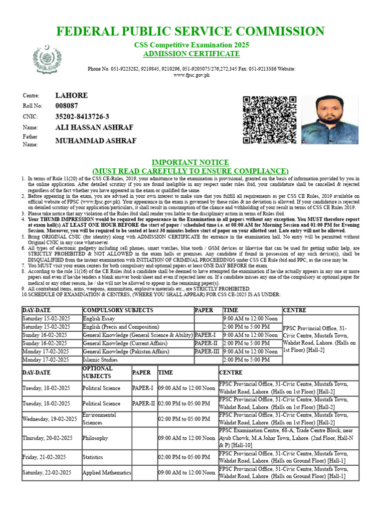 Online - Fpsc.gov - PK FPSC Css Reports Css Ac Detail 2025 P.PHP | PDF