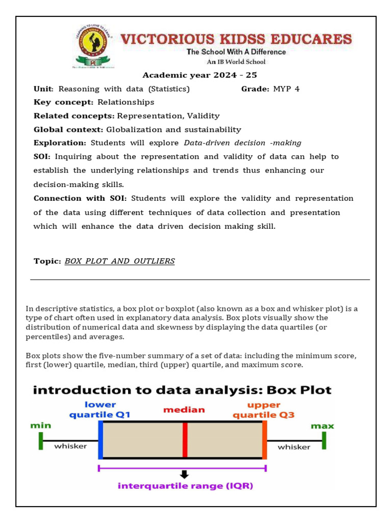MYP 4 Unit 3 Box Plot Note 11 | PDF | Quartile | Statistical Analysis