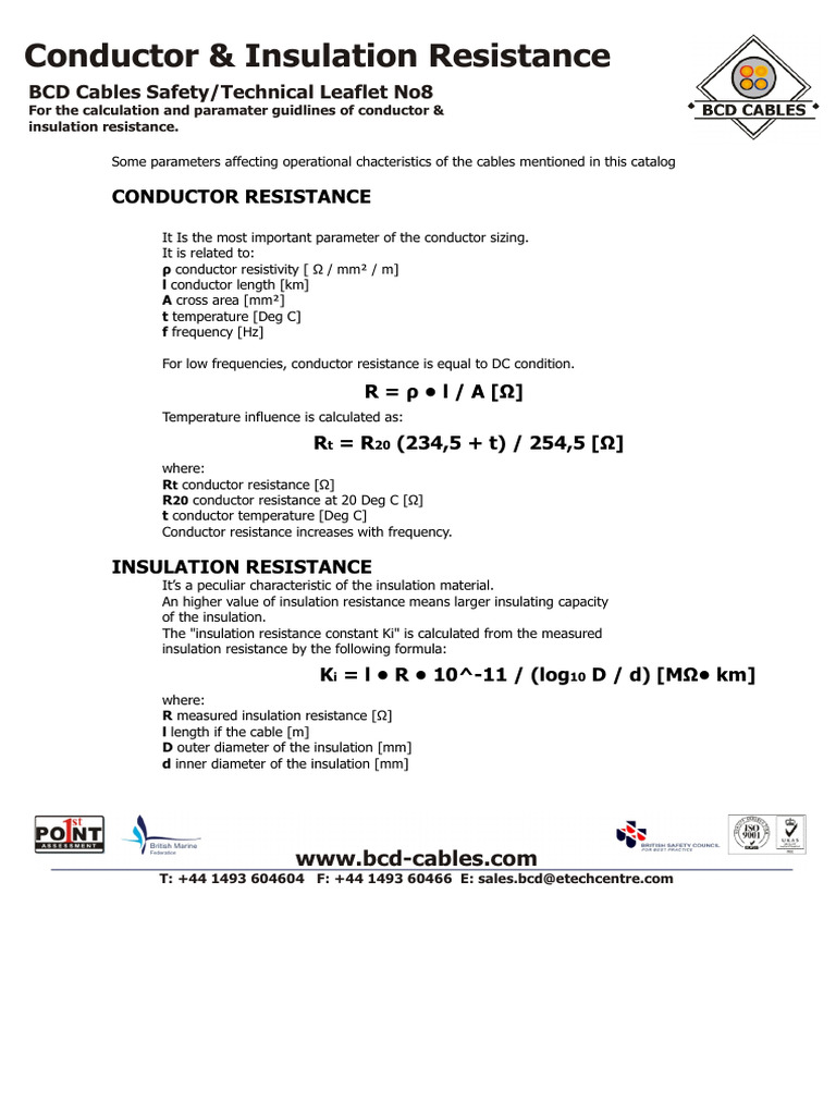 Conductor & Insulation Resistance Guide | PDF
