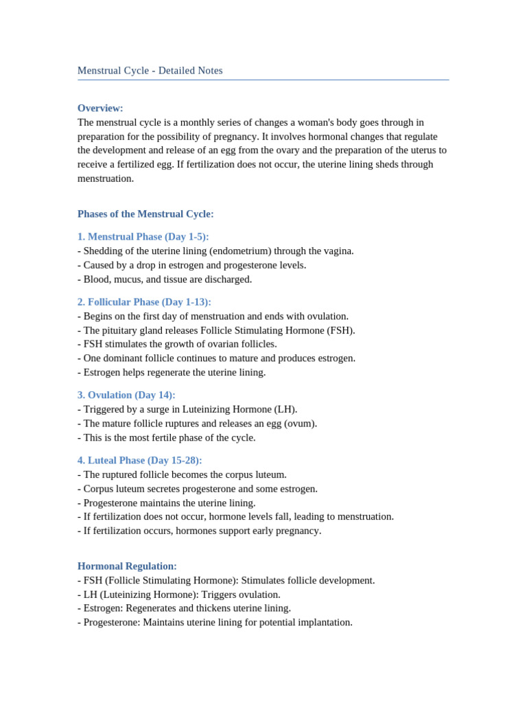 Menstrual Cycle Overview and Ovulation | PDF