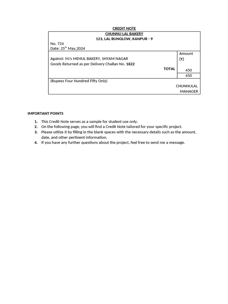 Credit Note Format | PDF