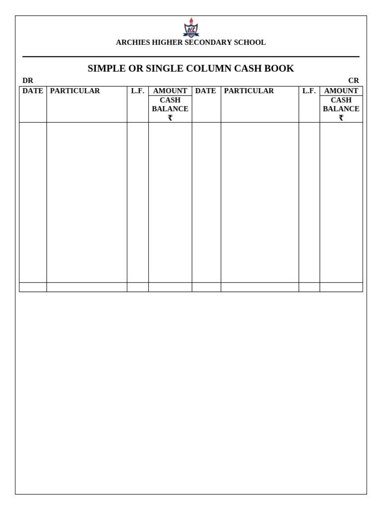 Single Coloumn Cash Book - Format | PDF