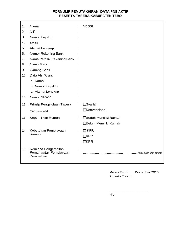 Formulir Tapera - Ok | PDF