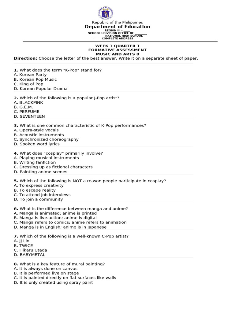 M&a Formative Assessment W1 D5 Q1 | PDF | Anime | Manga
